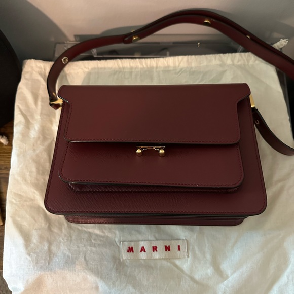 Marni | Bags | Marni Trunk Medium Leather Shoulder Bag Burgundy | Poshmark